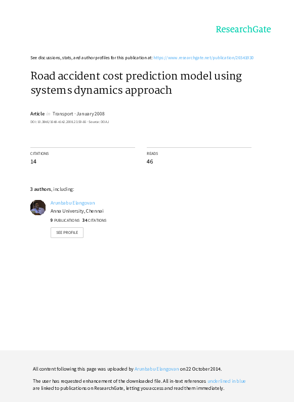(PDF) Road accident cost prediction model using systems dynamics approach