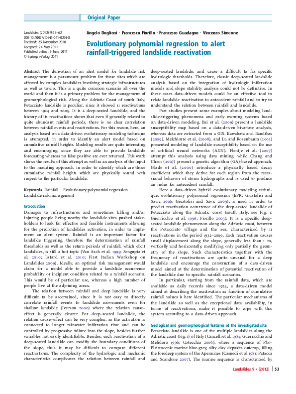 (PDF) Evolutionary polynomial regression to alert rainfall-triggered ...