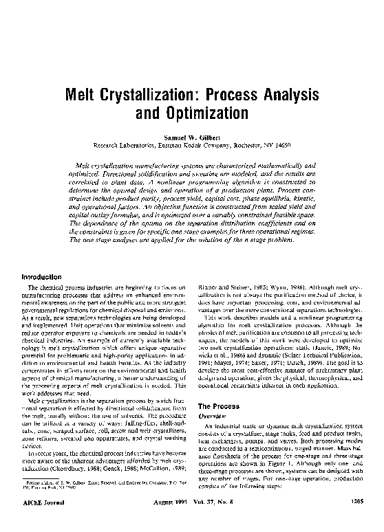 (PDF) Melt crystallization: Process analysis and optimization