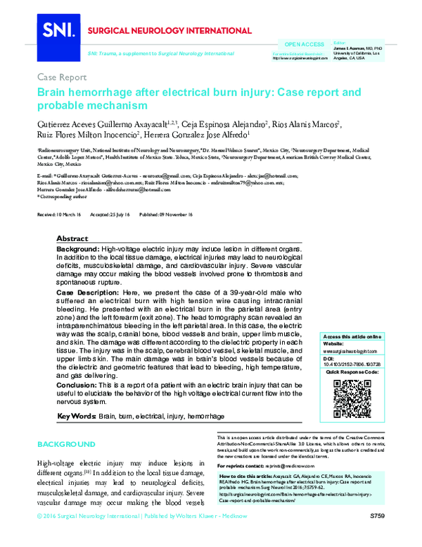 (PDF) Brain hemorrhage after electrical burn injury: Case report and ...