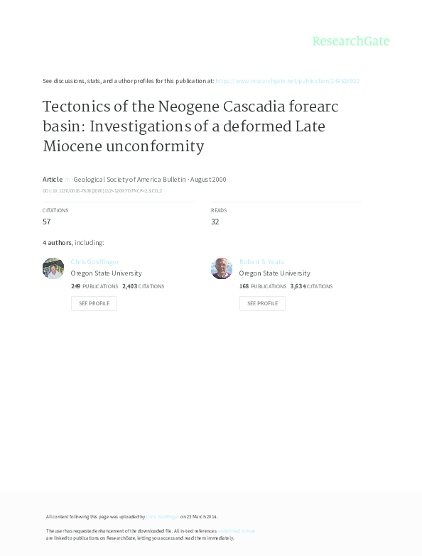(PDF) Tectonics of the Neogene Cascadia forearc basin: Investigations ...
