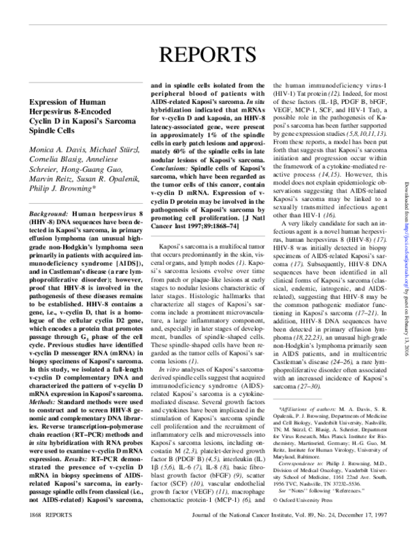 (PDF) REPORTS Expression of Human Herpesvirus 8Encoded Cyclin D in ...