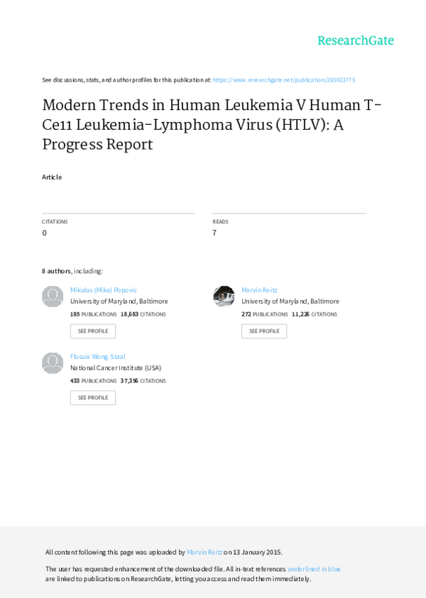 (PDF) Modern Trends in Human Leukemia V Human T-Ce11 Leukemia-Lymphoma ...