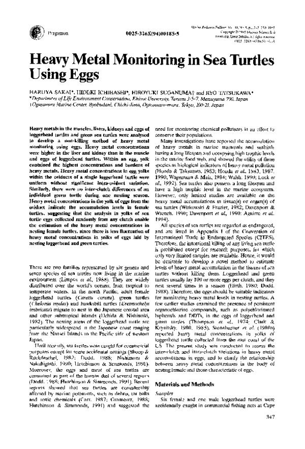 (PDF) Heavy metal monitoring in sea turtles using eggs