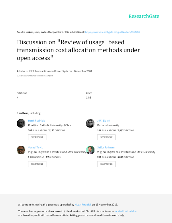 Pdf Review Of Usage Based Transmission Cost Allocation Methods Under Open Access