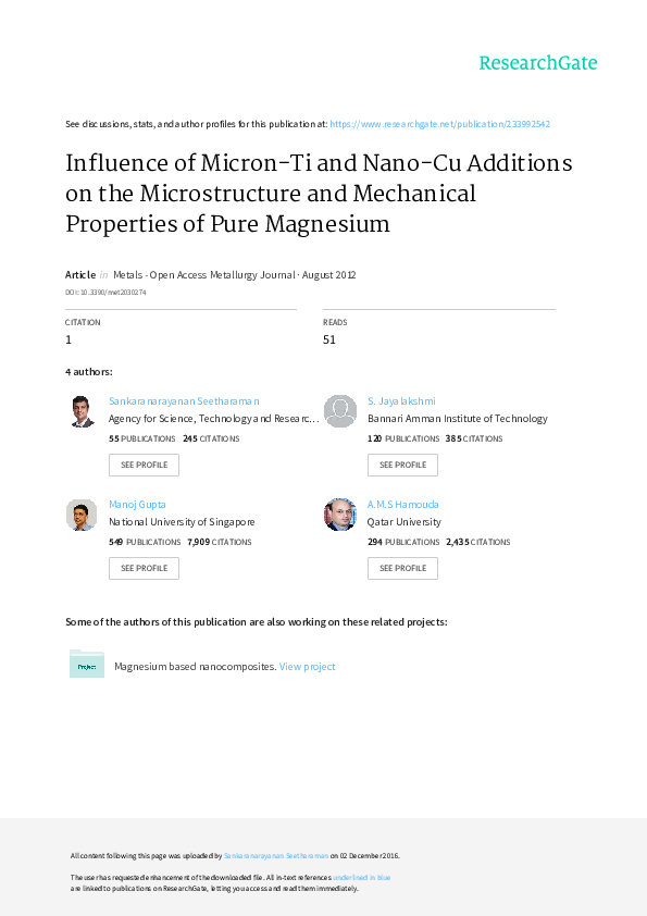 (PDF) Influence of Micron-Ti and Nano-Cu Additions on the ...