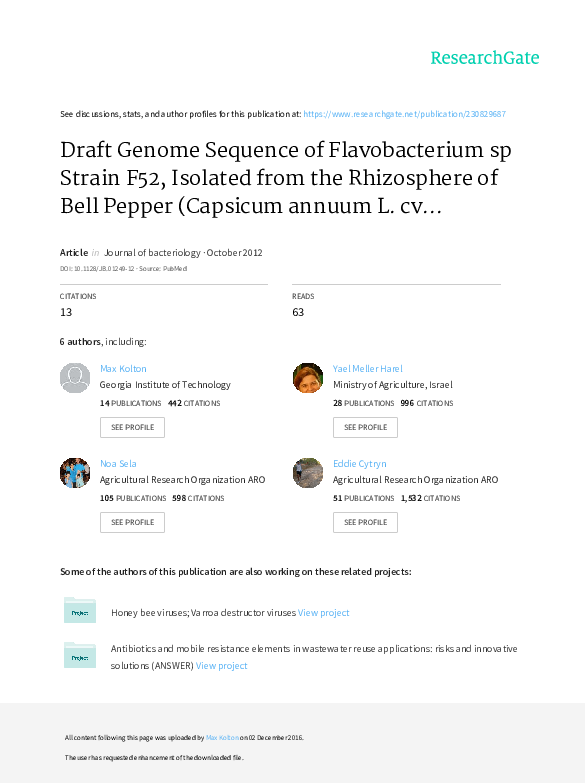 (PDF) Draft Genome Sequence of Flavobacterium sp. Strain F52, Isolated ...