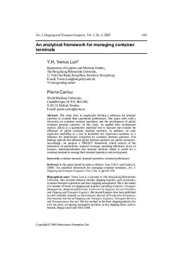 Pdf An Analytical Framework For Managing Container Terminals
