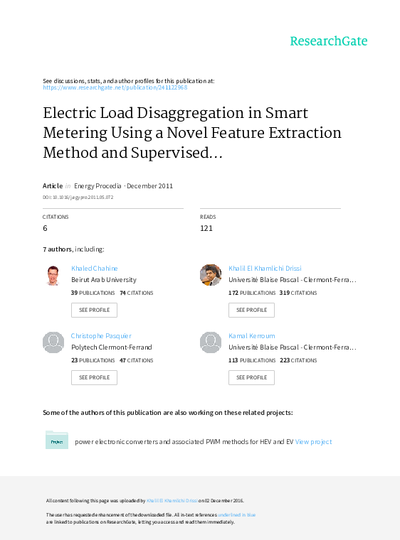 Pdf Electric Load Disaggregation In Smart Metering Using A Novel Feature Extraction Method And