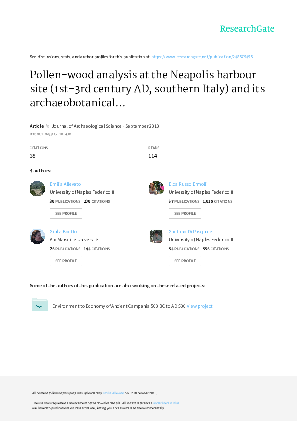 (PDF) Pollen-wood analysis at the Neapolis harbour site (1st–3rd ...