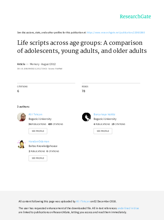(PDF) Life scripts across age groups: A comparison of adolescents ...