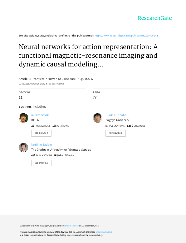 (PDF) Neural networks for action representation: a functional magnetic-resonance imaging and ...