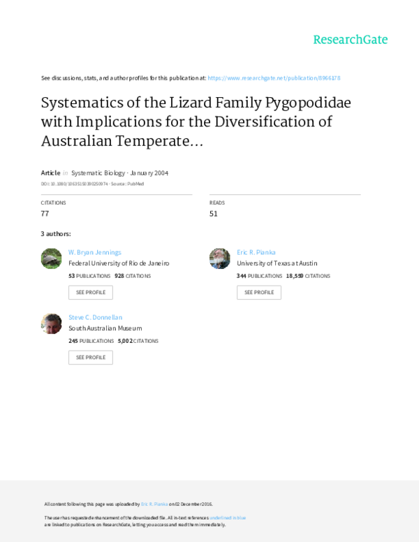 (PDF) Systematics of the Lizard Family Pygopodidae with Implications ...