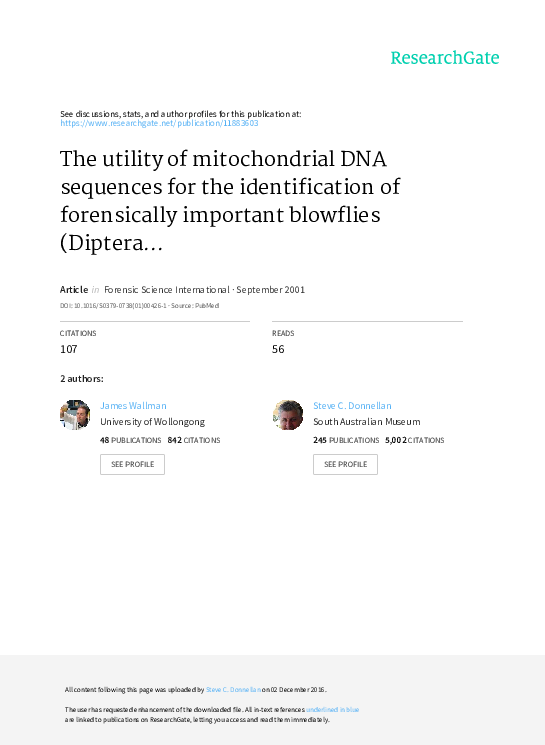 (PDF) The utility of mitochondrial DNA sequences for the identification of forensically ...