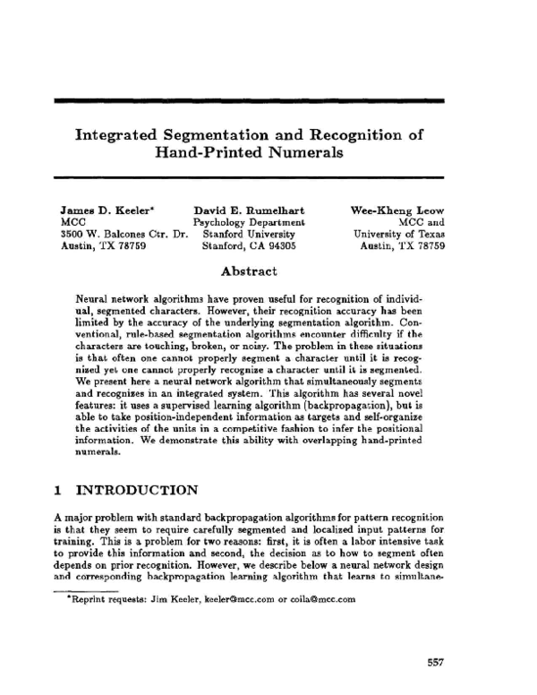 (PDF) Integrated Segmentation and Recognition of Hand-Printed Numerals