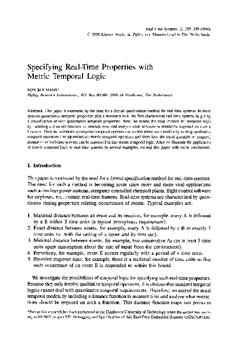 Pdf Specifying Real Time Properties With Metric Temporal Logic