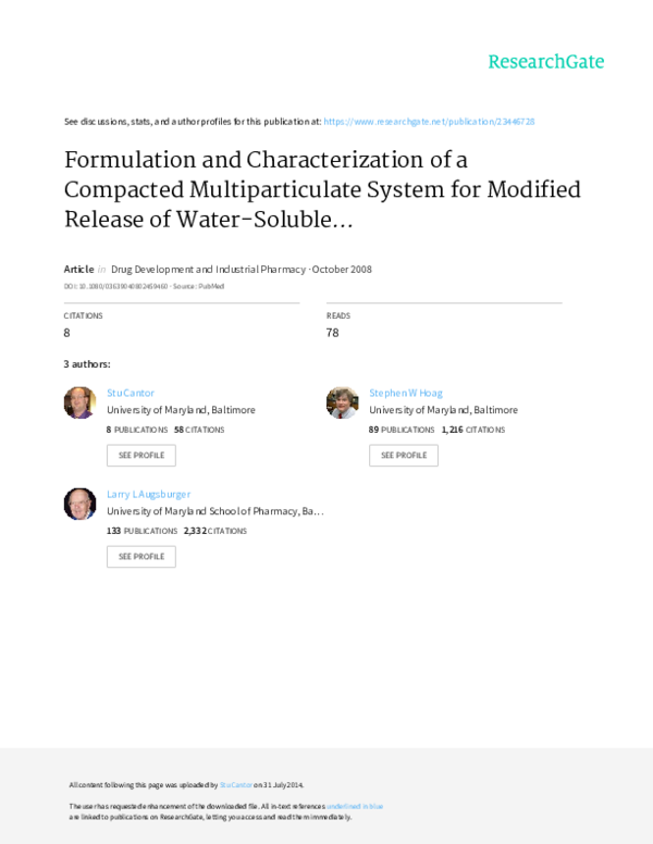(PDF) Formulation and characterization of a compacted multiparticulate ...