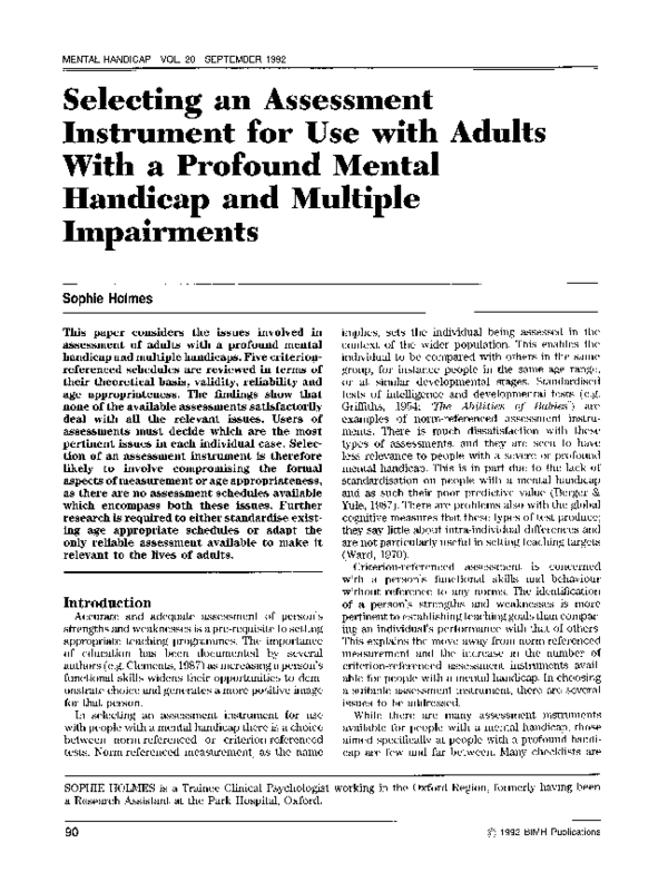 (PDF) Selecting an Assessment Instrument for Use with Adults With a ...