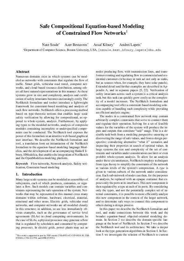 Pdf Safe Compositional Equation Based Modeling Of Constrained Flow Networks