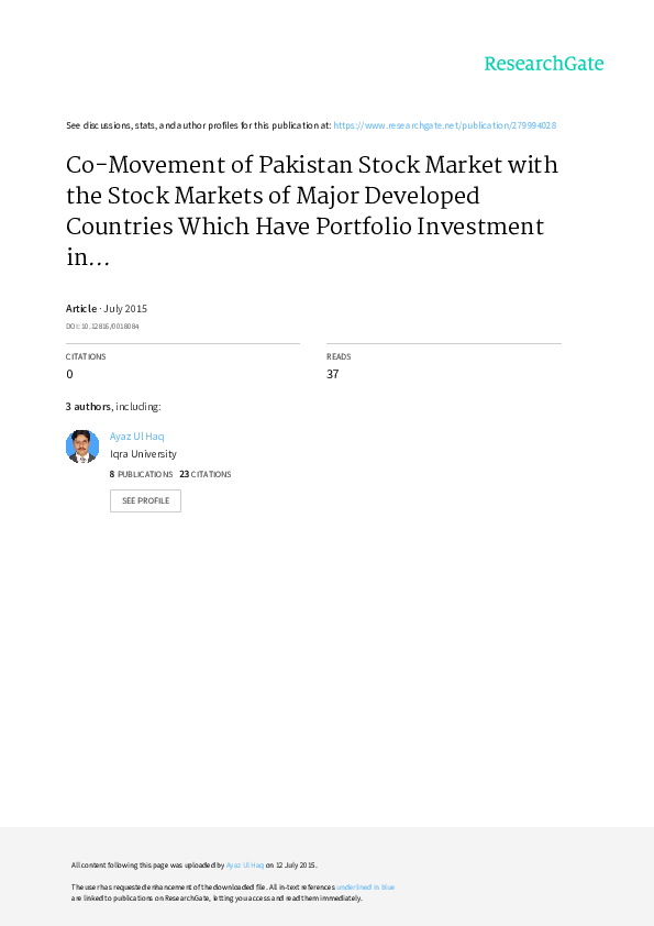 (PDF) Co-Movement of Pakistan Stock Market with the Stock Markets of ...