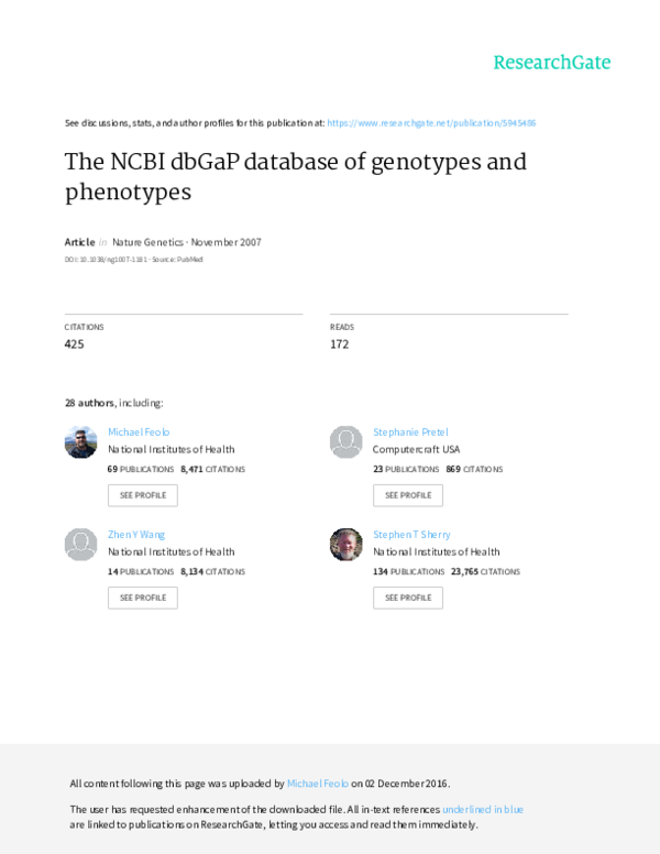 (PDF) The NCBI dbGaP database of genotypes and phenotypes