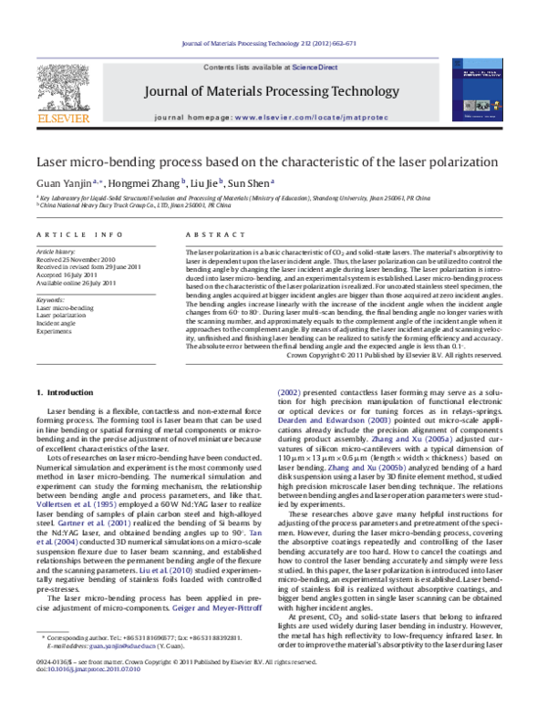 (PDF) Laser micro-bending process based on the characteristic of the ...