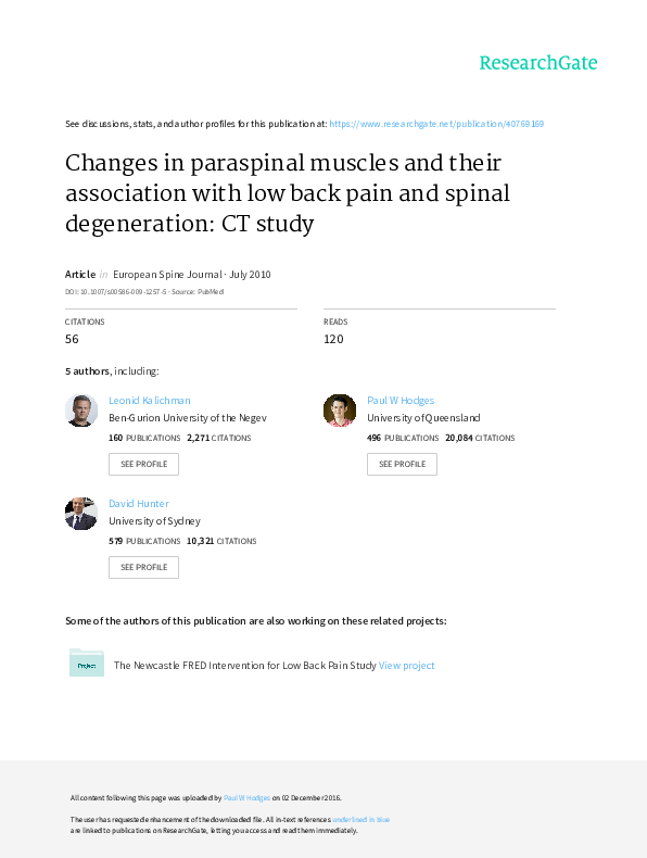 (PDF) Changes in paraspinal muscles and their association with low back ...