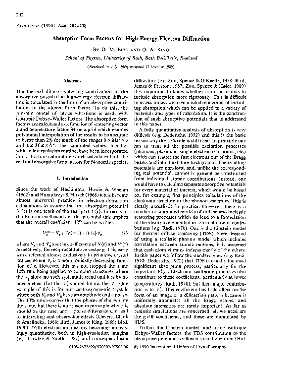 (PDF) Absorptive form factors for high-energy electron diffraction