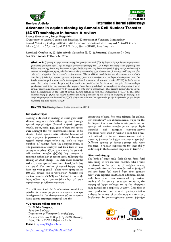 (PDF) Advances in equine cloning by Somatic Cell Nuclear Transfer (SCNT ...