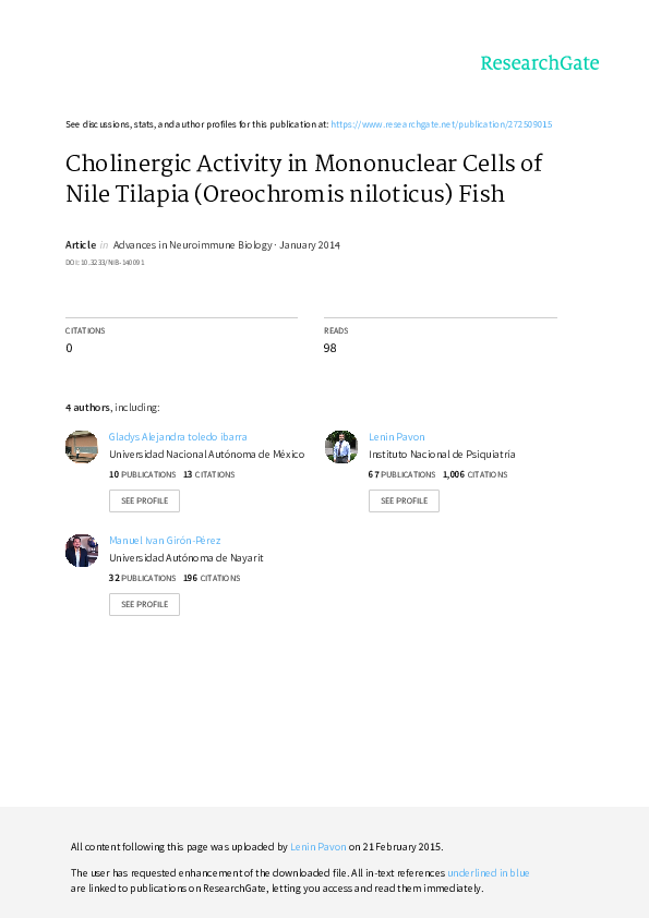 (PDF) Cholinergic Activity in Mononuclear Cells of Nile Tilapia ...