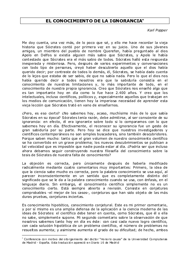 Pdf El Conocimiento De La Ignorancia