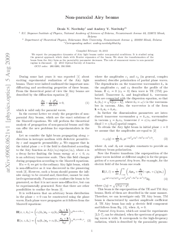 (PDF) Non-paraxial Airy beams