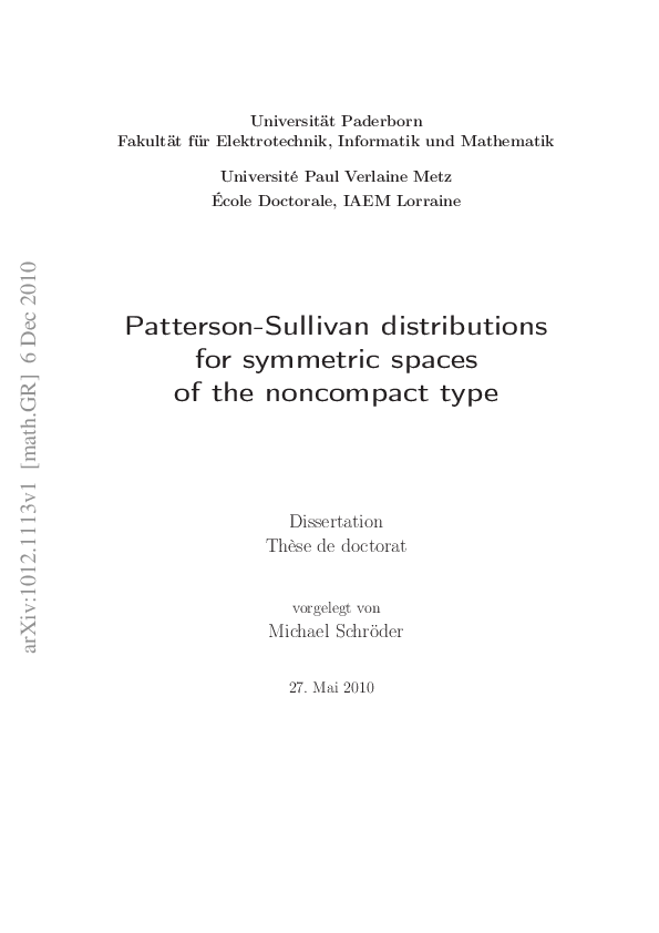 Pdf Patterson Sullivan Distributions For Symmetric Spaces Of The Noncompact Type Iaeme Iaeme