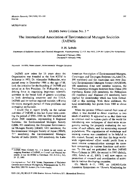 (PDF) IAEMS news column no. 3 The international association of environmental mutagen societies ...