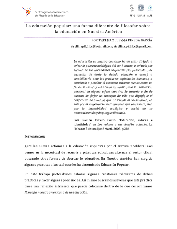 (PDF) La educación popular: una forma diferente de filosofar sobre la ...