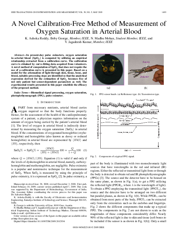 (PDF) A Novel Method of Measurement of Oxygen Saturation in Arterial Blood