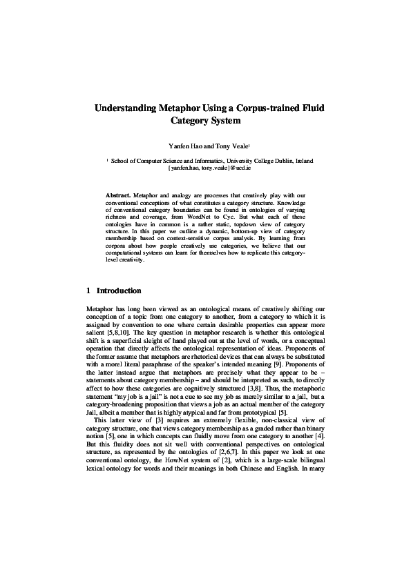 (PDF) Understanding Metaphor Using a Corpus-trained Fluid Category System