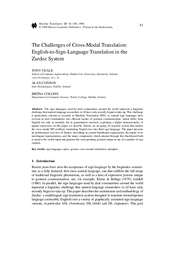 (PDF) The Challenges of Cross-Modal Translation: English-to-Sign ...