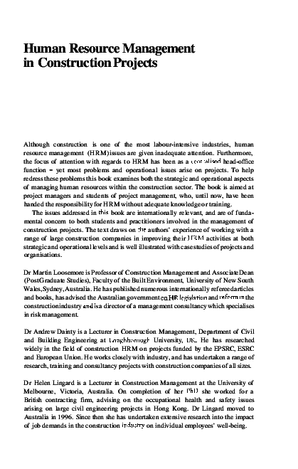 (PDF) Human Resource Management in Construction Projects
