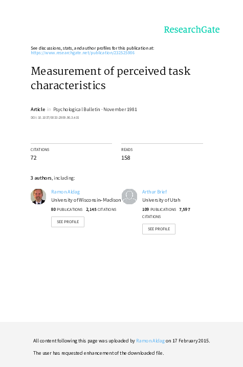 (PDF) Measurement of perceived task characteristics