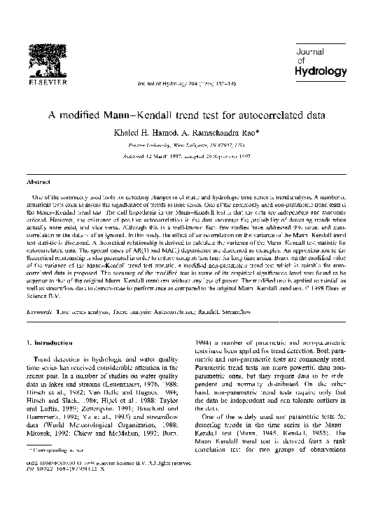 (PDF) A modified Mann-Kendall trend test for autocorrelated data