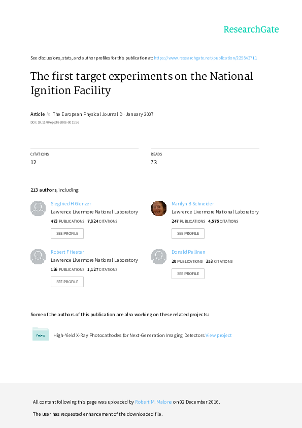 (PDF) The first target experiments on the National Ignition Facility