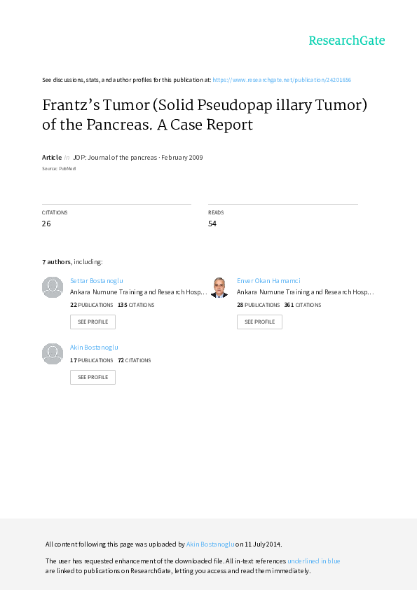 (PDF) Frantz's tumor (solid pseudopapillary tumor) of the pancreas. A case report