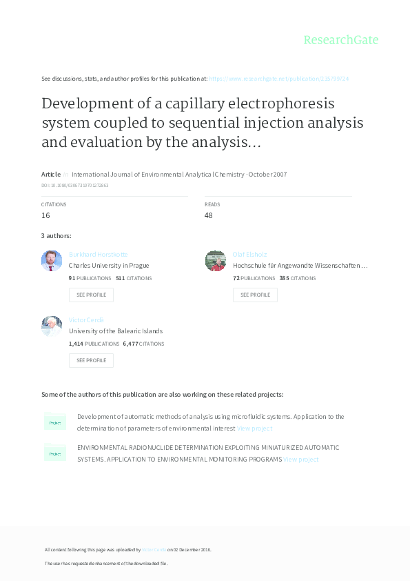 (PDF) Development of a capillary electrophoresis system coupled to sequential injection analysis ...