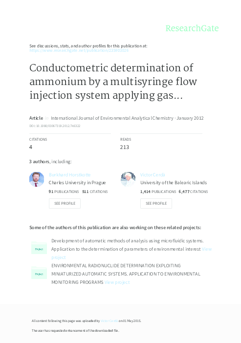 Pdf Conductometric Determination Of Ammonium By A Multisyringe Flow Injection System Applying