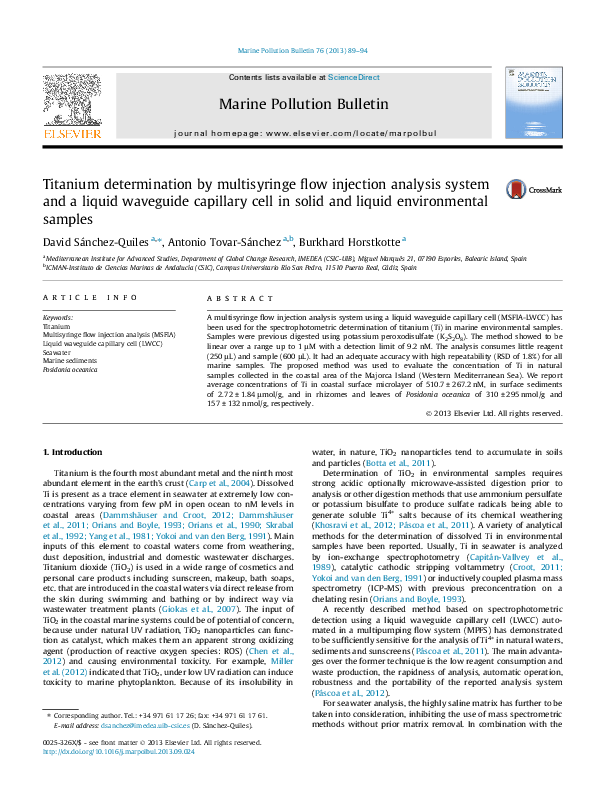 Pdf Titanium Determination By Multisyringe Flow Injection Analysis System And A Liquid