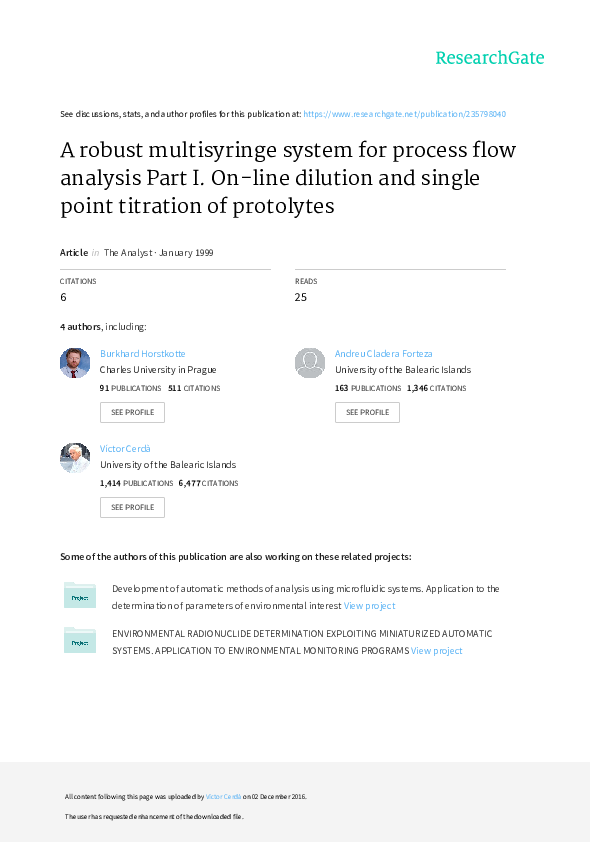 Pdf A Robust Multisyringe System For Process Flow Analysis Part Ii A Multi Commuted