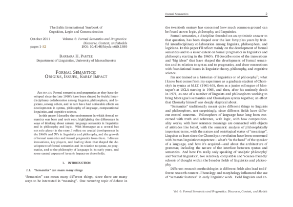 (PDF) Formal semantics: Origins, issues, early impact.