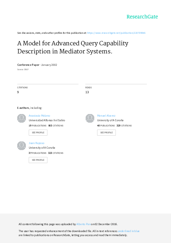 (PDF) A model for advanced query capability description in mediator systems