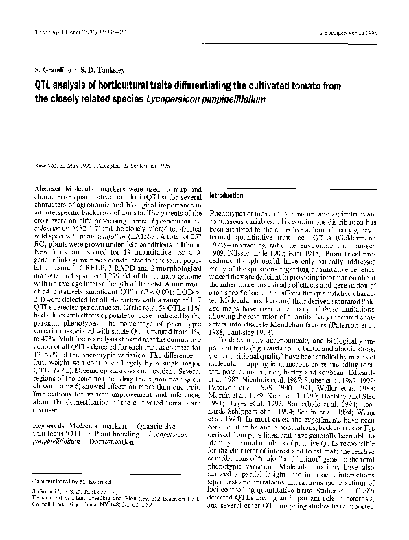 (PDF) QTL analysis of horticultural traits differentiating the ...